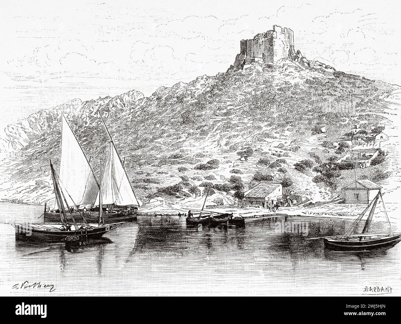 Old port and castle of Cabrera Archipelago, Majorca. Balearic island ...