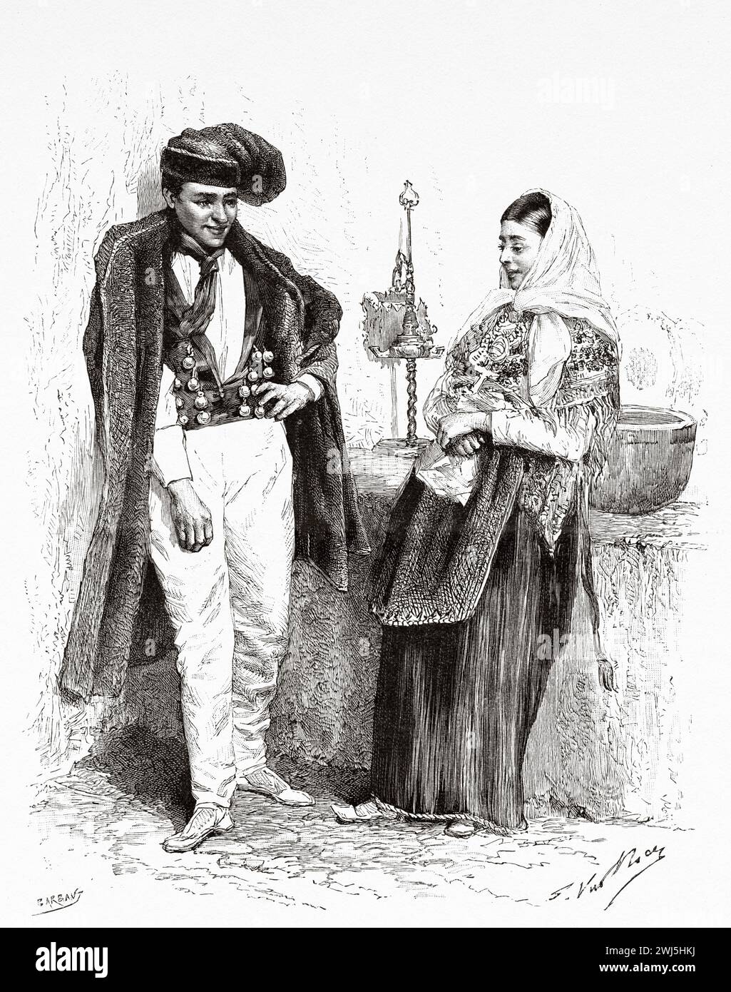 Man and woman dressed in traditional Ibizan clothing, Ibiza. Balearic ...