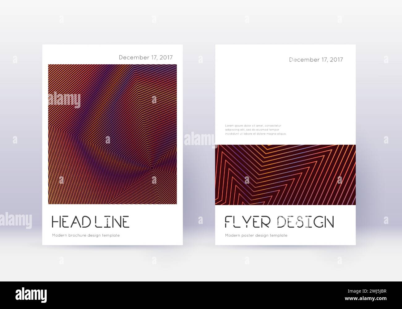 Minimal cover design template set. Orange abstract lines on wine red ...