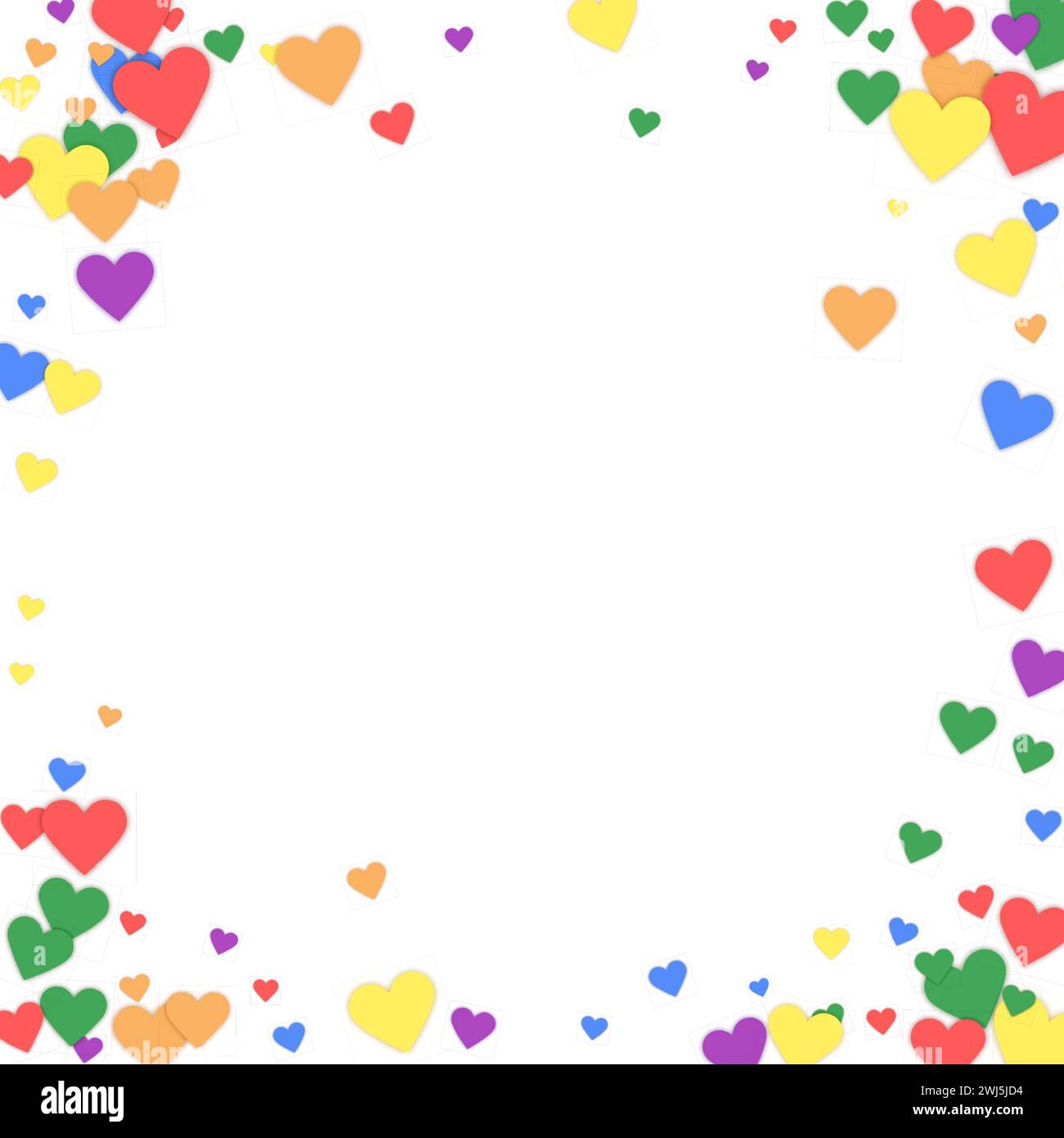 Valentine hearts, flying, falling down, floating. Rainbow colored ...
