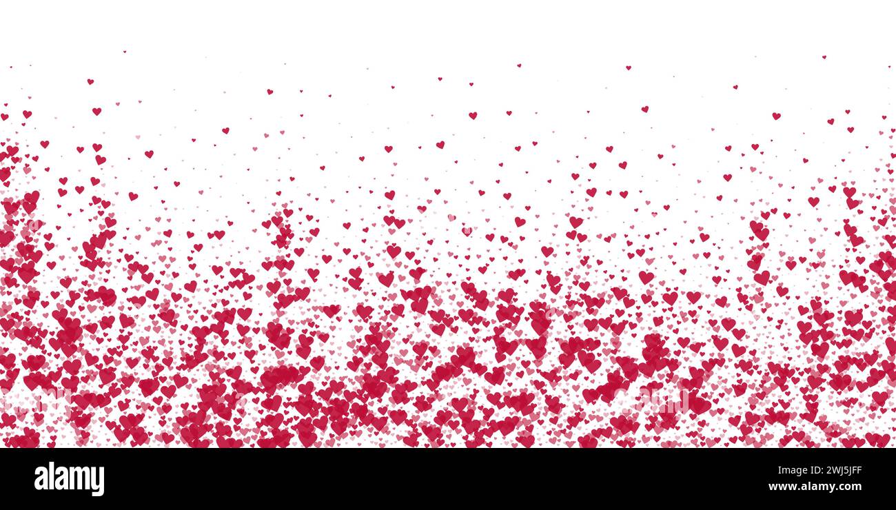 Falling hearts valentine card template. Red hearts scattered on white ...