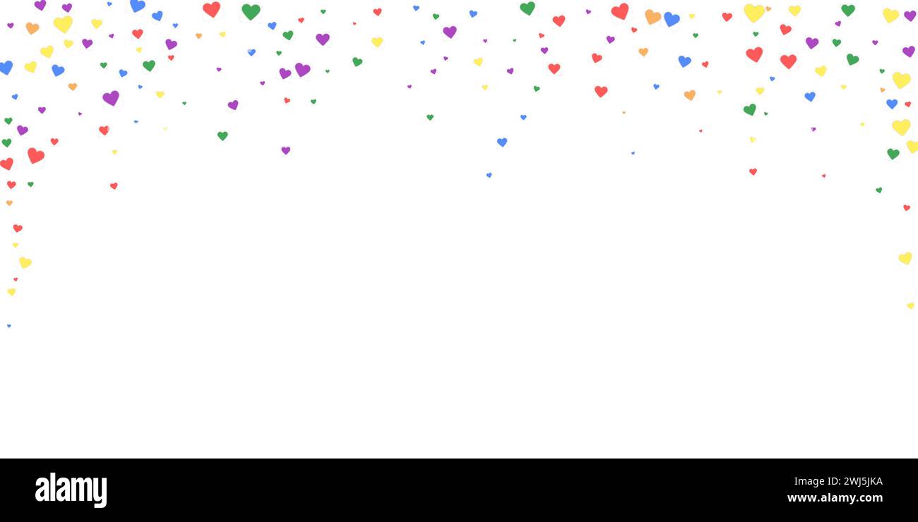 Valentine hearts, flying, falling down, floating. Rainbow colored ...