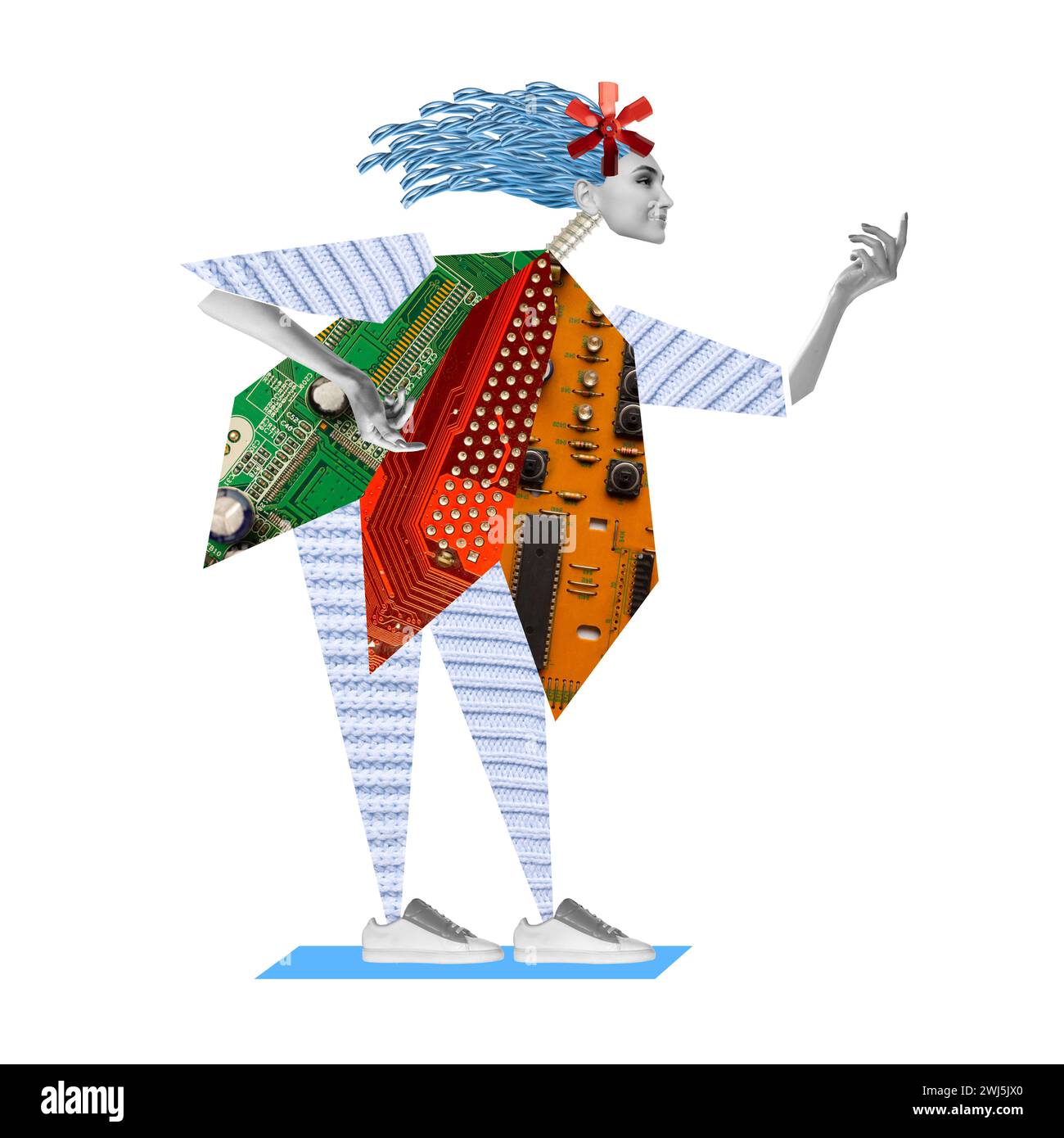 Modern aesthetic artwork. Creative collage. Smart woman, robot, with ...