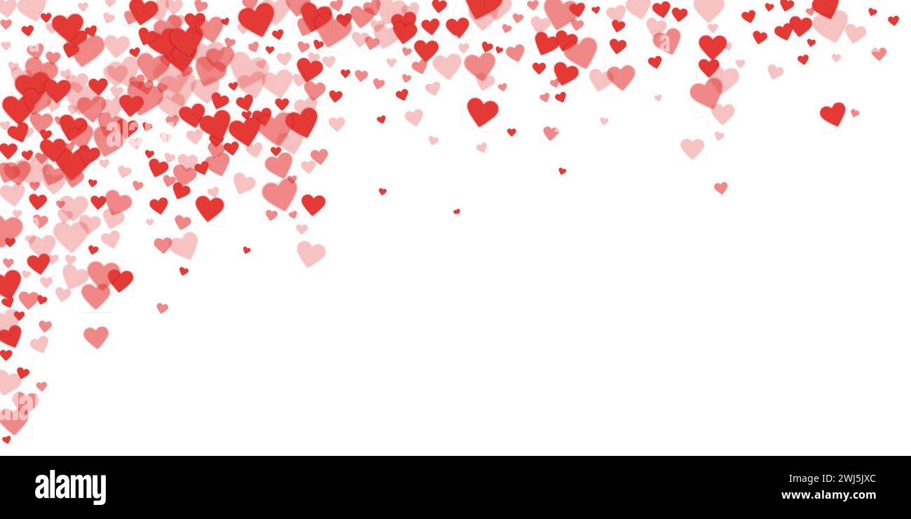 Falling hearts valentine card template. Red hearts scattered on white ...