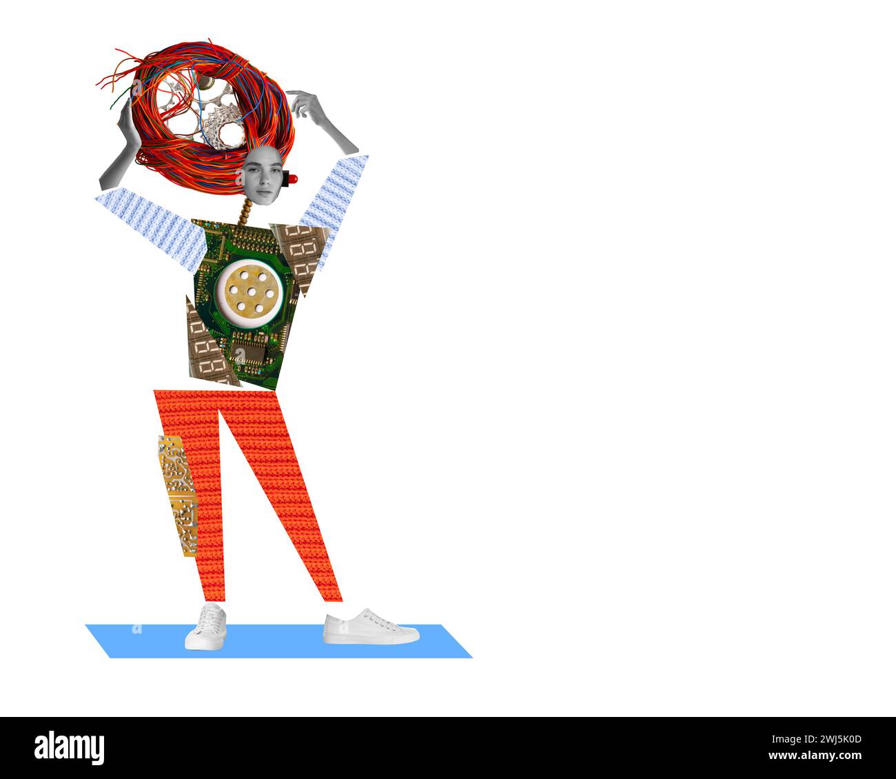 Modern aesthetic artwork. Robotic-human with hairstyle made of wires ...