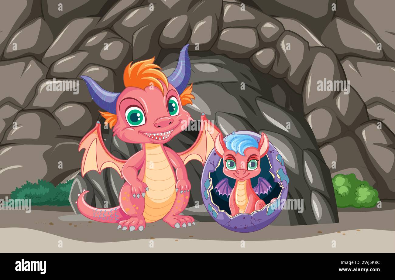 Two colorful dragons, one hatching from an egg Stock Vector Image & Art ...