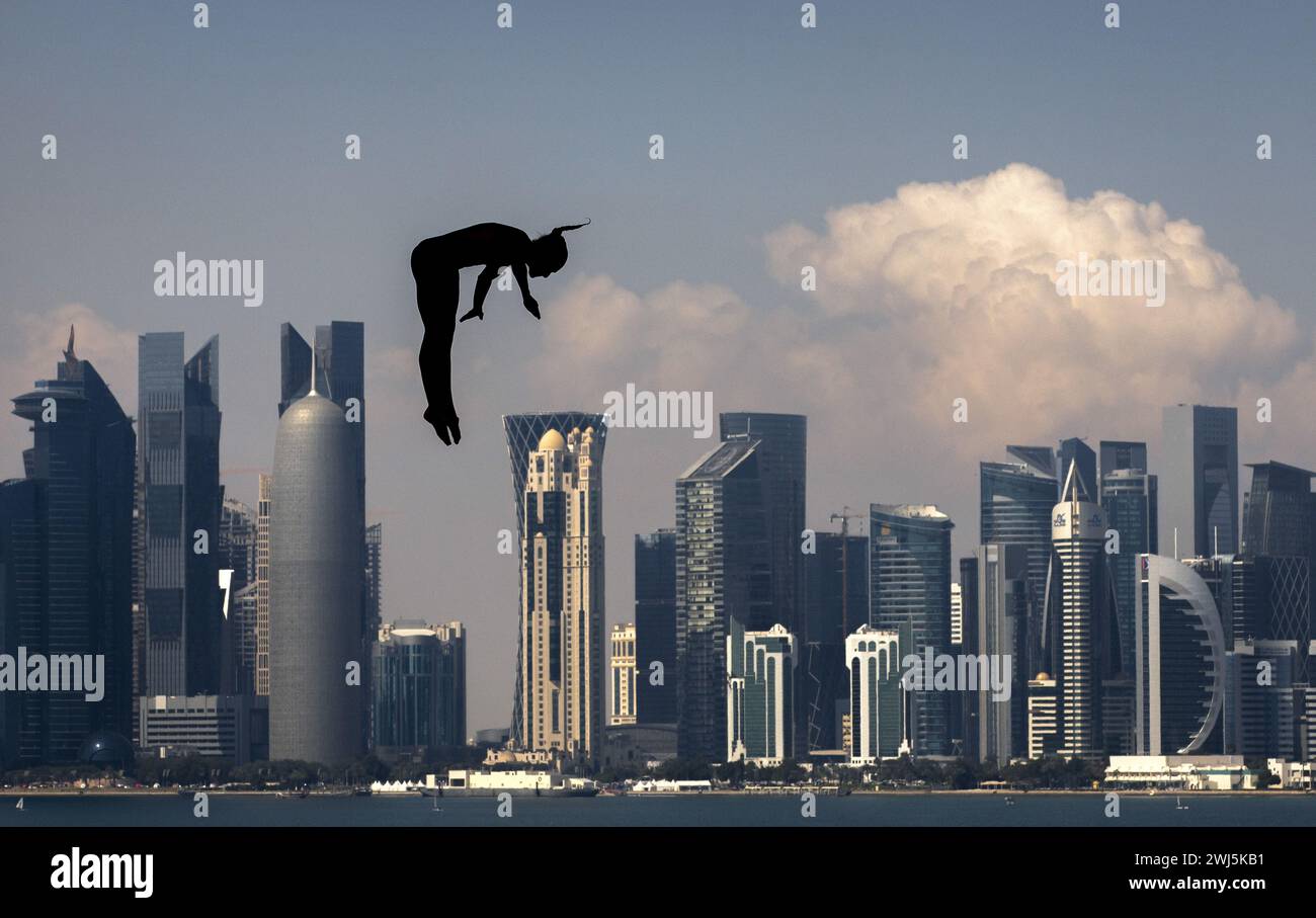 DOHA - Ginni van Katwijk in action during the women's high diving ...