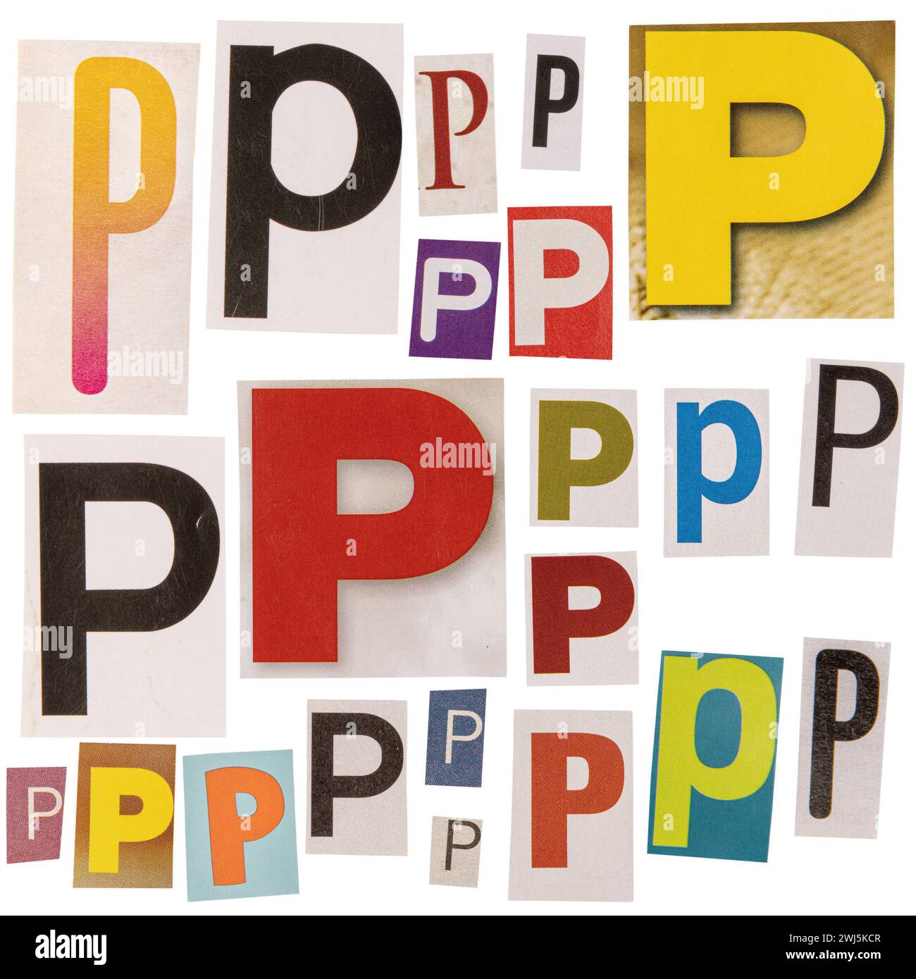 Letter P cut out from newspapers, isolated on white background Stock ...