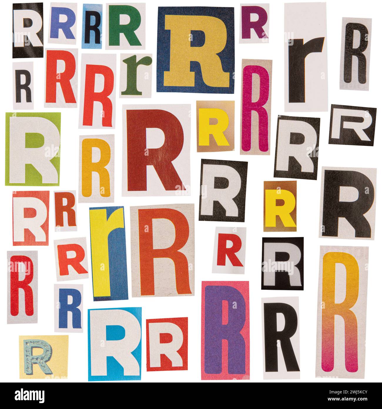 Letter R cut out from newspapers, isolated on white background Stock ...