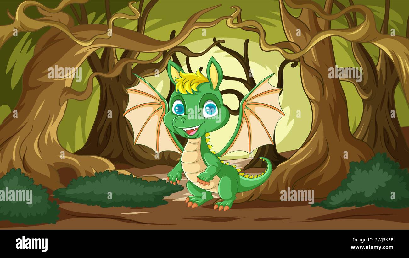 A happy cartoon dragon in a mystical woodland Stock Vector Image & Art ...