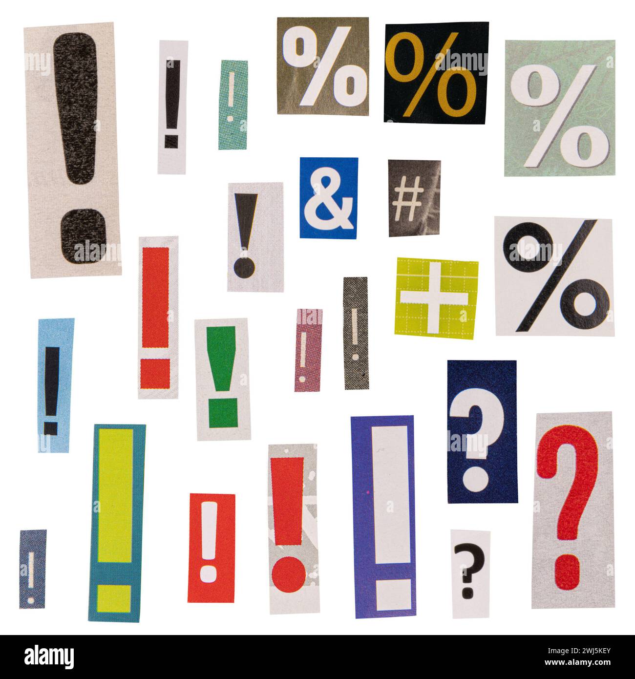 Signs cut out from newspapers, isolated on white background Stock Photo ...