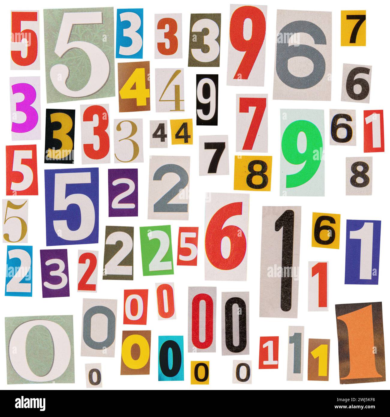 Numbers cut out from newspapers, isolated on white background Stock ...