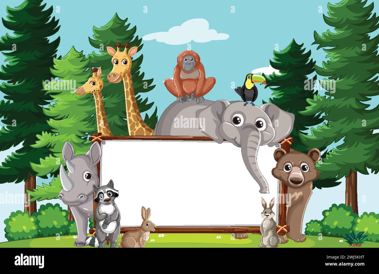 Cartoon animals around an empty white banner Stock Vector Image & Art ...