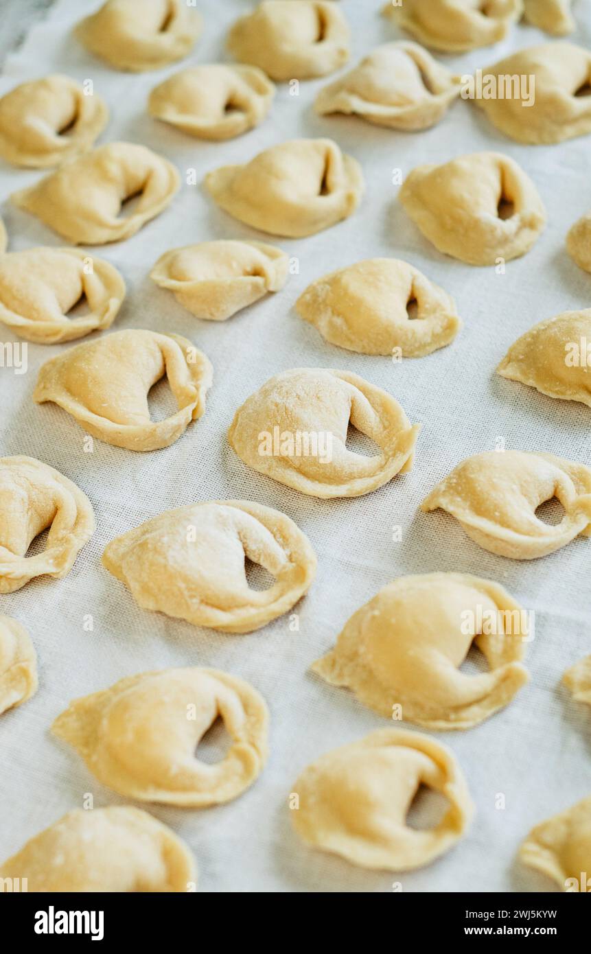 Home made dumplings on white linen cloth Stock Photo - Alamy