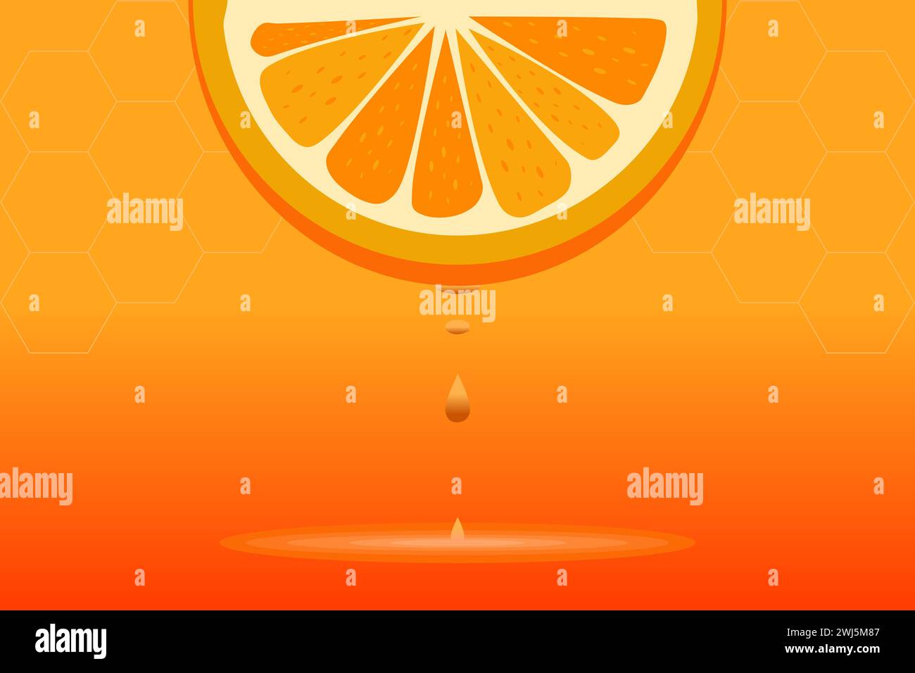 Drop of juice dripping from orange half on orange background with ...