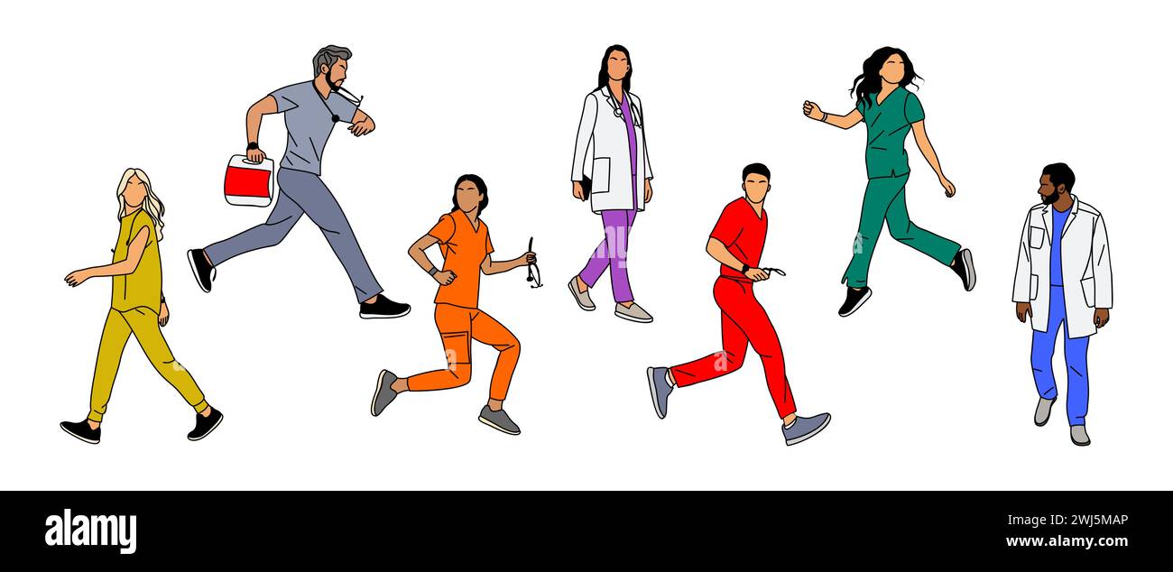 Set of Doctors, nurses, paramedics running vector Stock Vector Image ...