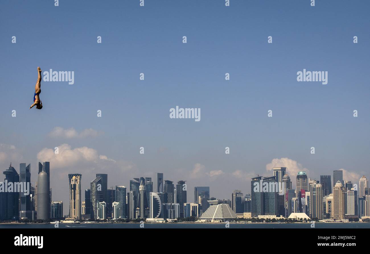 DOHA - Ginni van Katwijk in action during the women's high diving ...