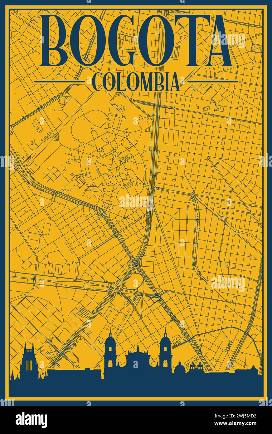 Road network and skyline poster of the downtown BOGOTA, COLOMBIA Stock ...