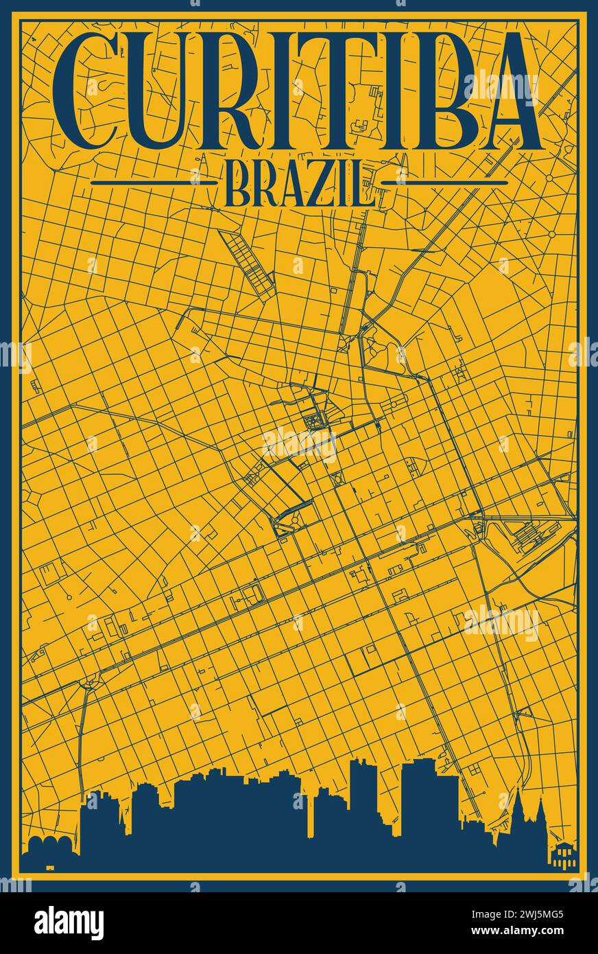 Road network and skyline poster of the downtown CURITIBA, BRAZIL Stock ...