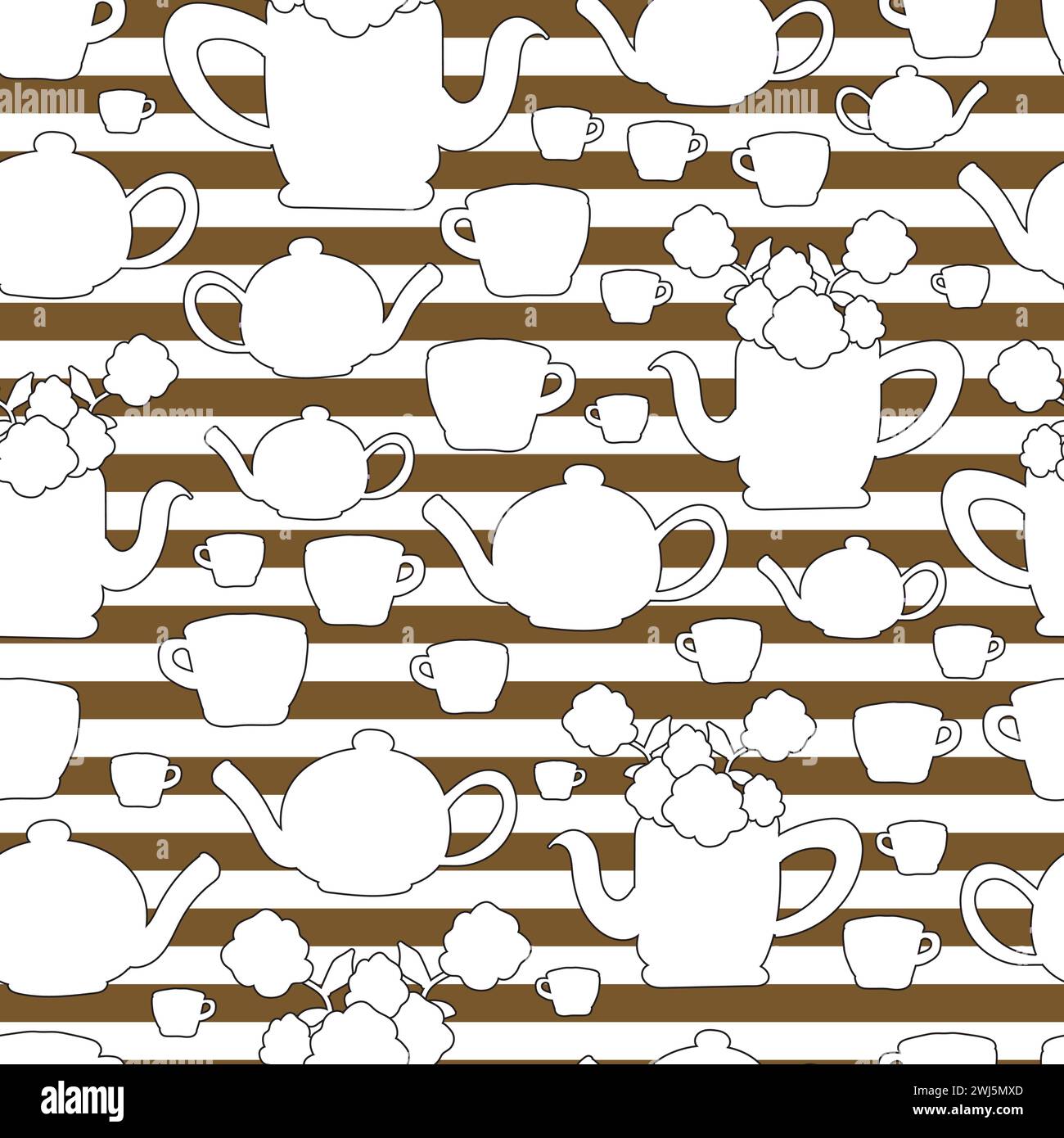 vector hand drawn garden tea party elements seamless pattern perfect ...