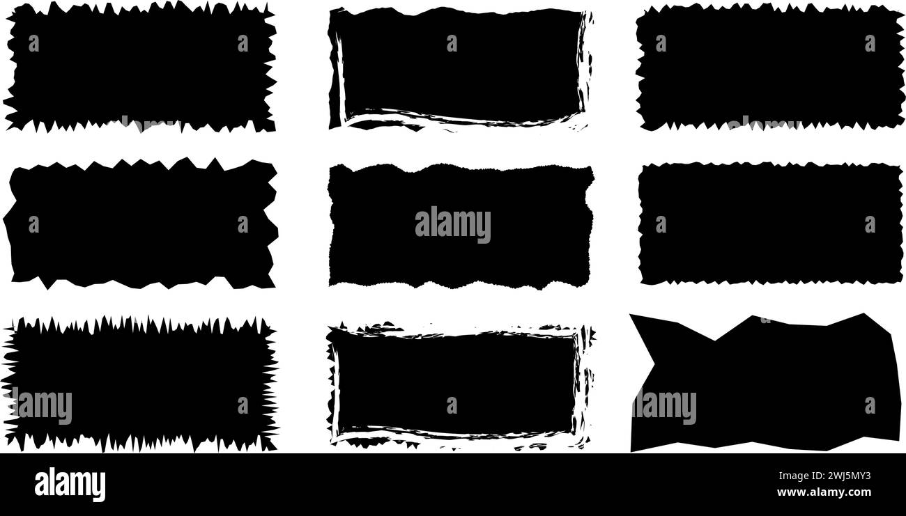 Jagged rectangle. Black simple shape. Rectangle paper template jagged ...