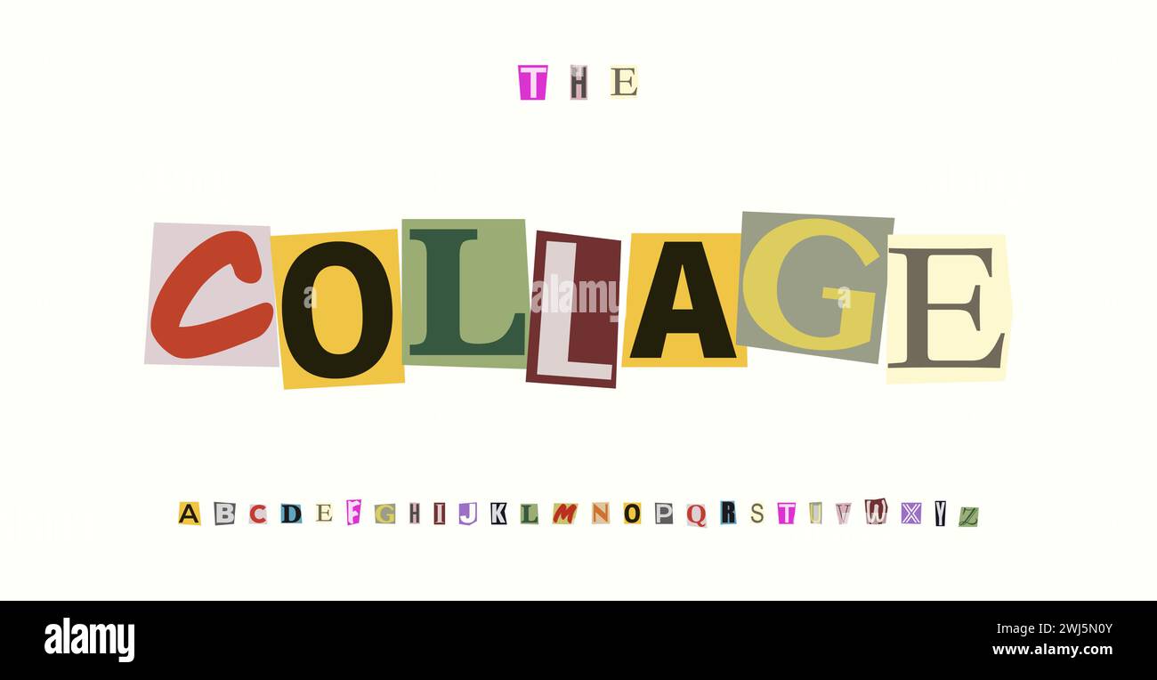 Collage font colorful cutout letters, cut pieces paper alphabet for ...