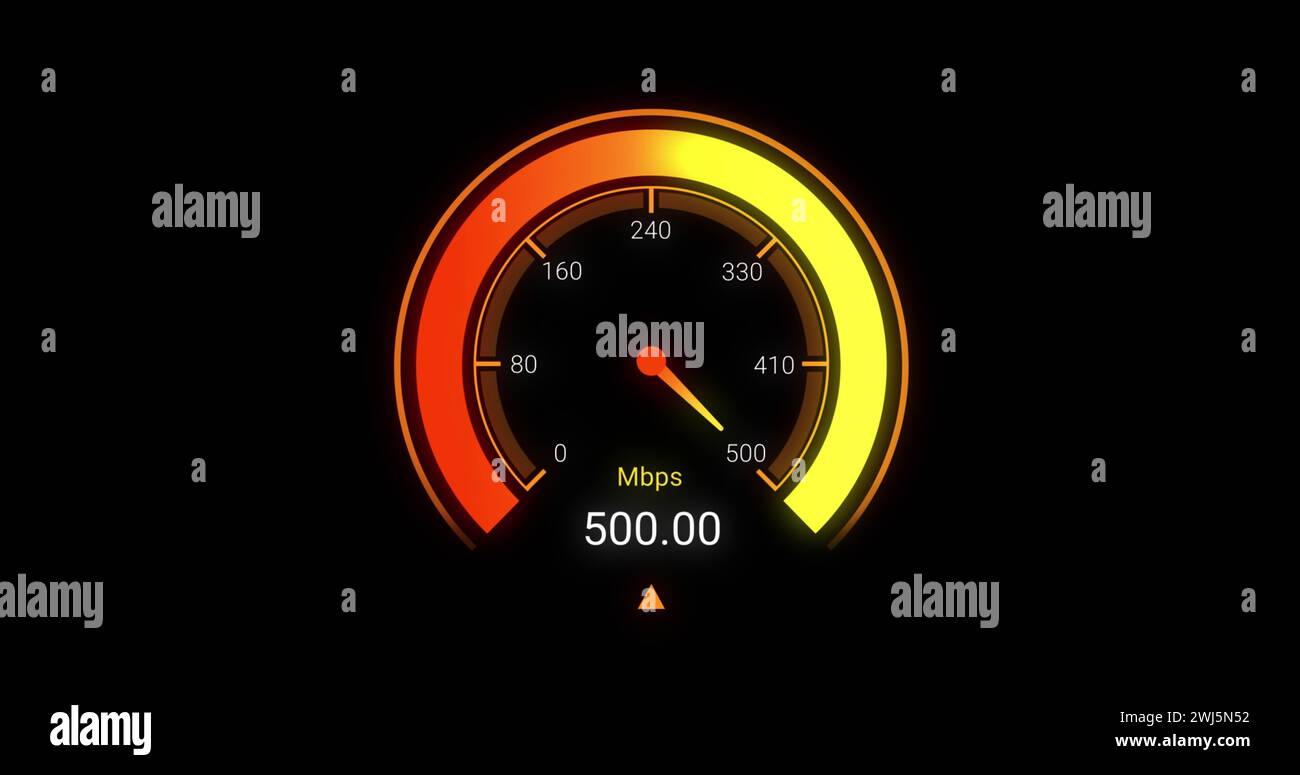 Image of orange speedometer over black background Stock Photo - Alamy
