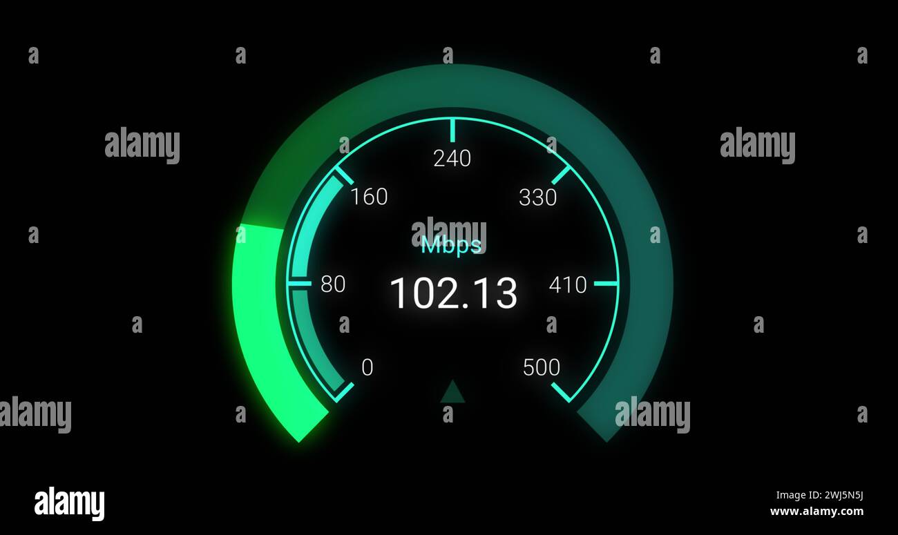 Image of green speedometer over black background Stock Photo - Alamy