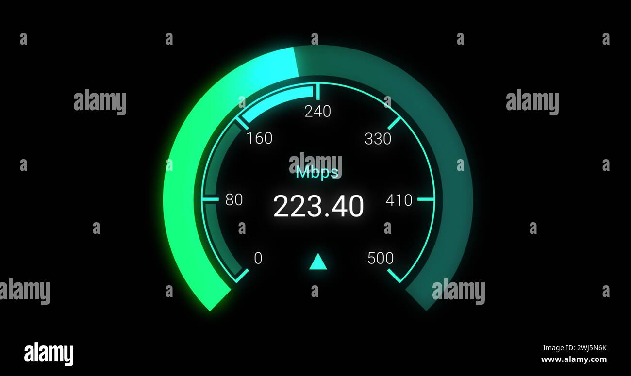 Image of green speedometer over black background Stock Photo - Alamy