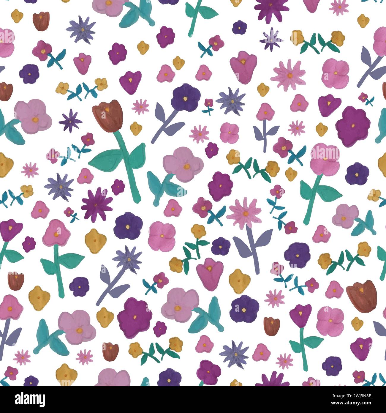 vector hand drawn colorful flowers with alcohol ink markers, seamless ...