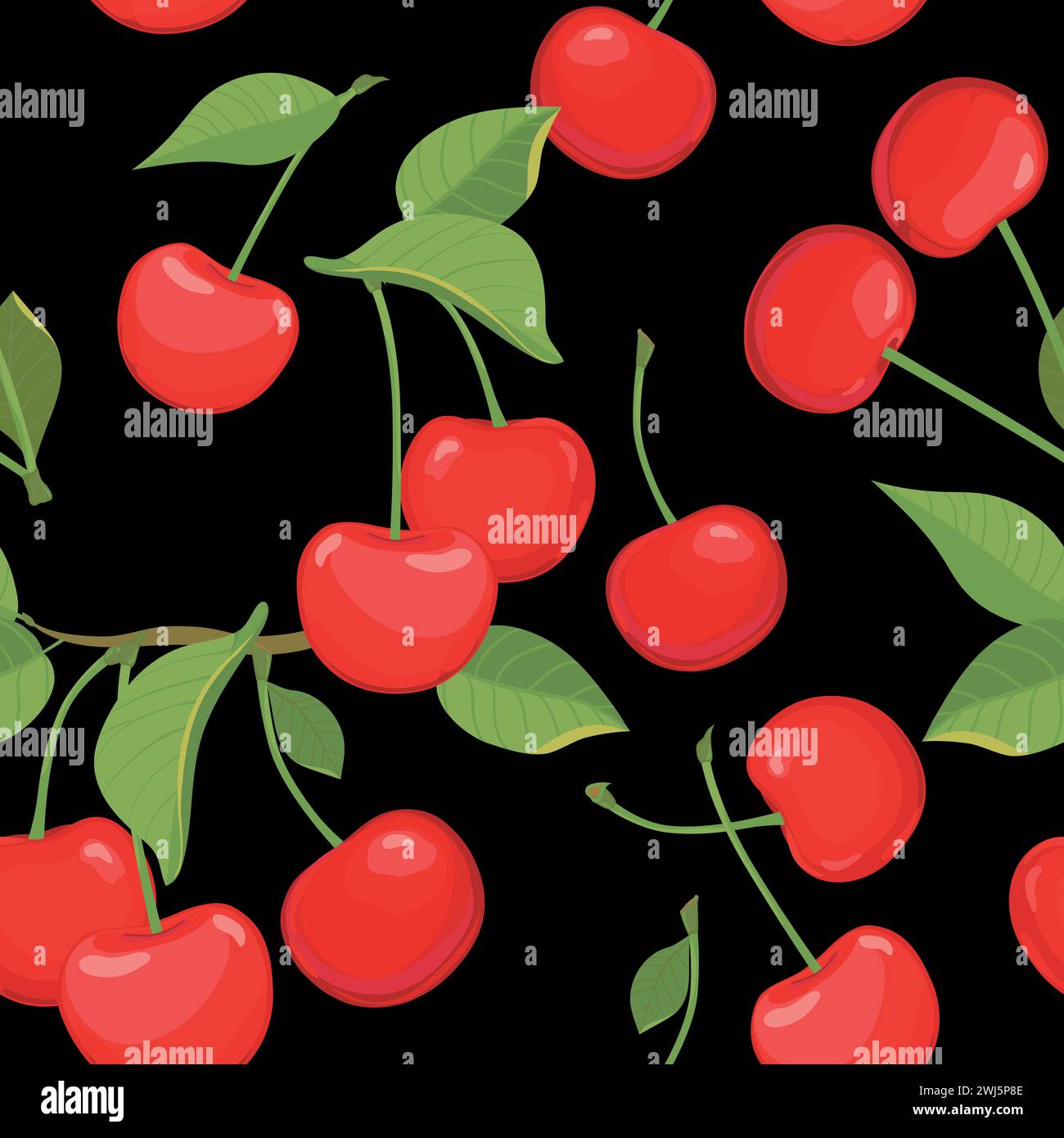 Seamless pattern with cherry on a black background. Flat style vector ...
