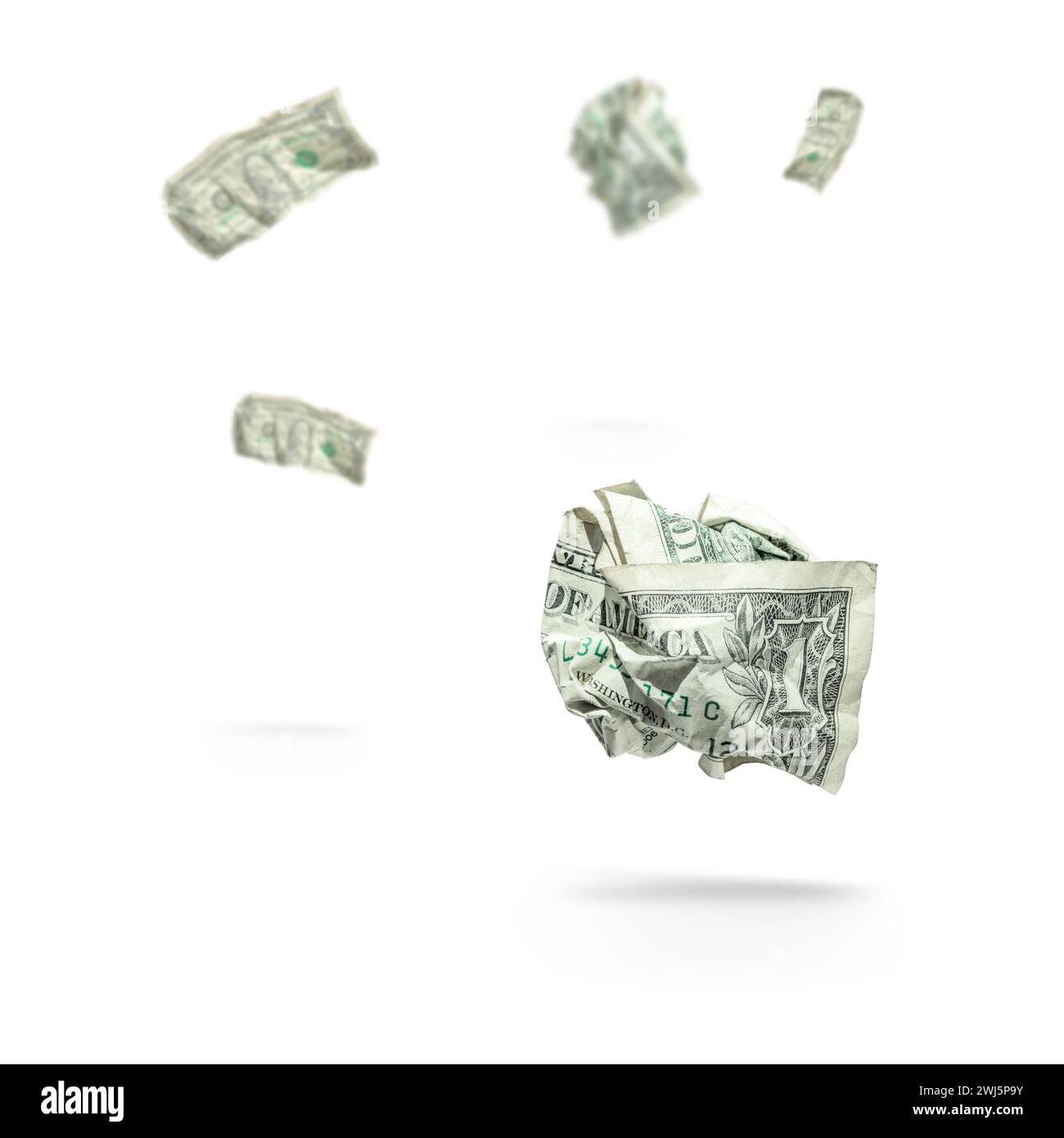 Crumpled one dollar bills. The flying dollar notes. Money Stock Photo ...