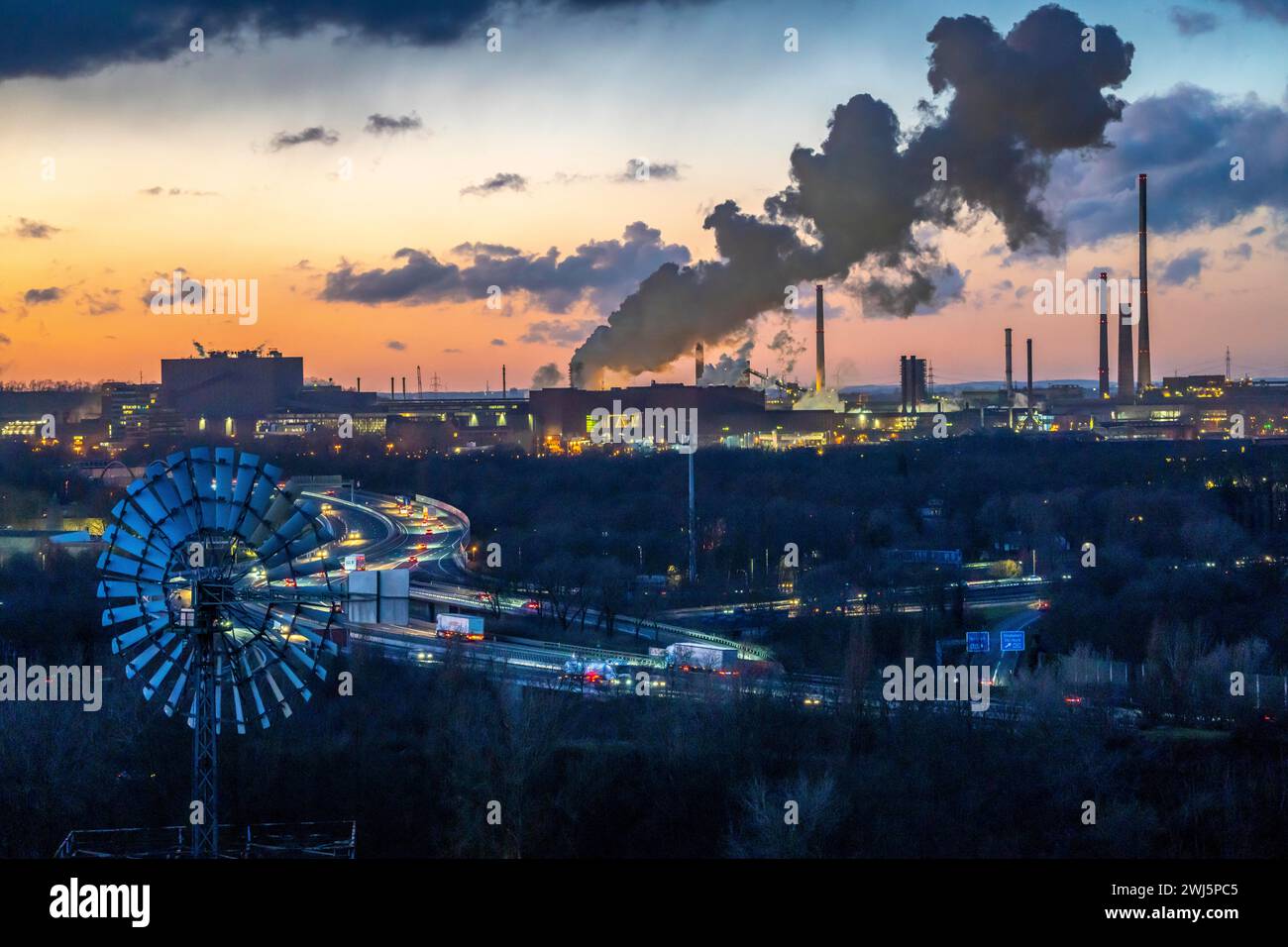 Skyline of the steel location Duisburg, Thyssenkrupp Steel Europe, in ...