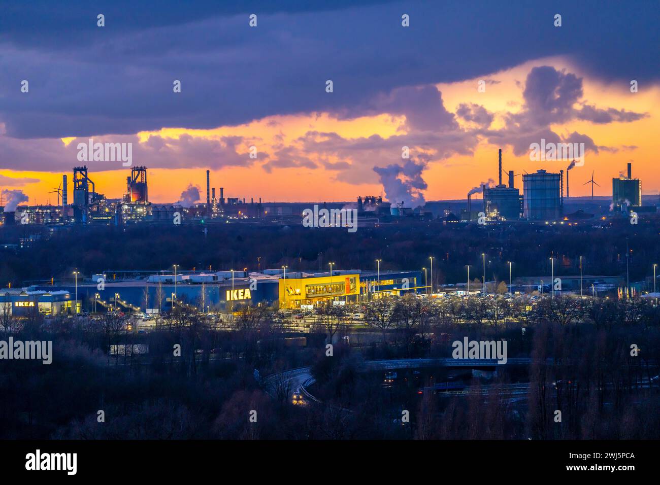 Skyline of the steel location Duisburg, Thyssenkrupp Steel Europe, in ...