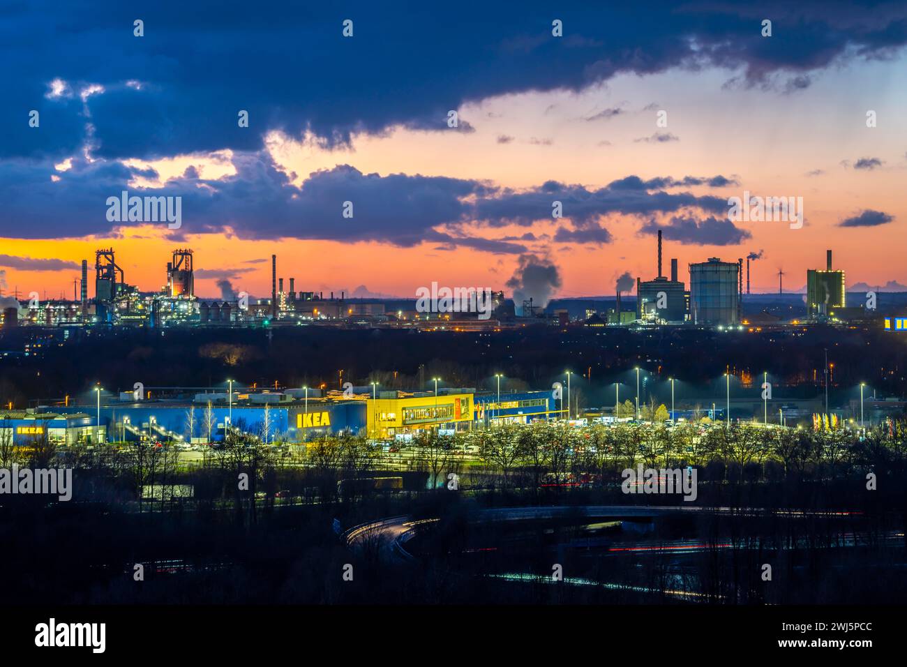 Skyline of the steel location Duisburg, Thyssenkrupp Steel Europe, in ...