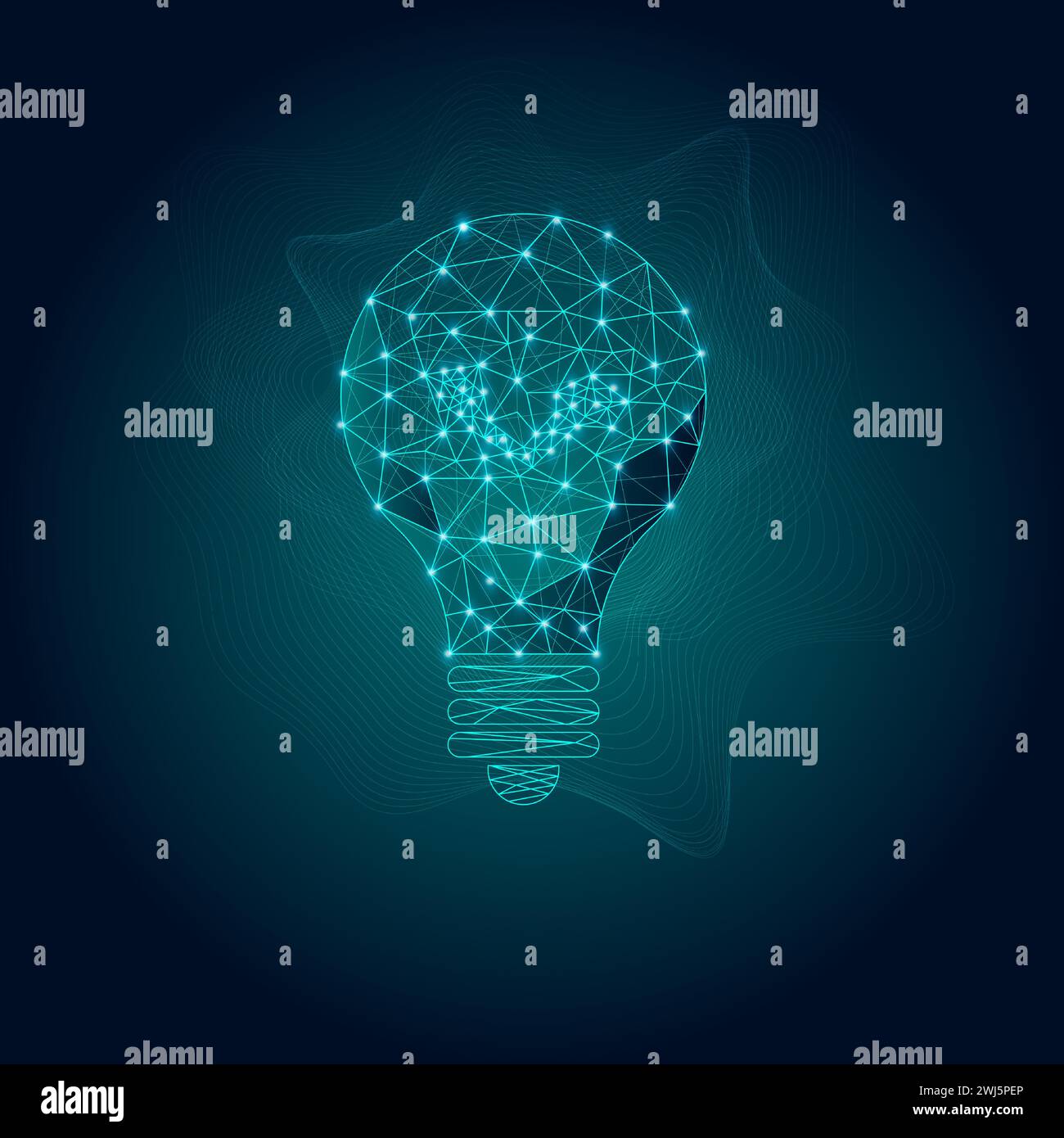 Wireframe light bulb on dark blue neon background. Poster for ...