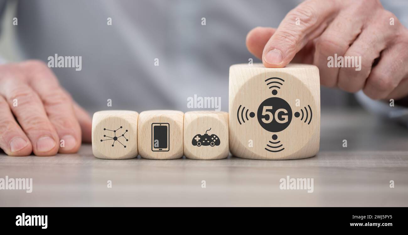 Wooden blocks with symbol of 5g concept Stock Photo - Alamy