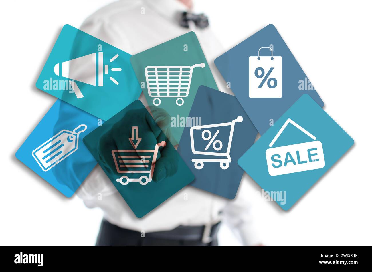 Sale concept shown by a man in background Stock Photo - Alamy