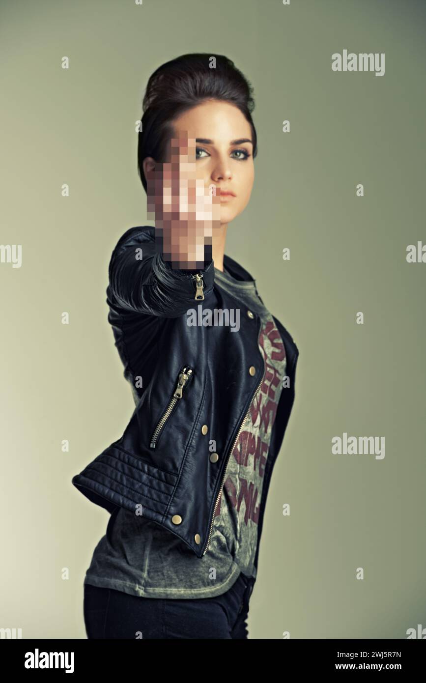 Model, studio and punk with gesture, fashion and rebel for expression ...