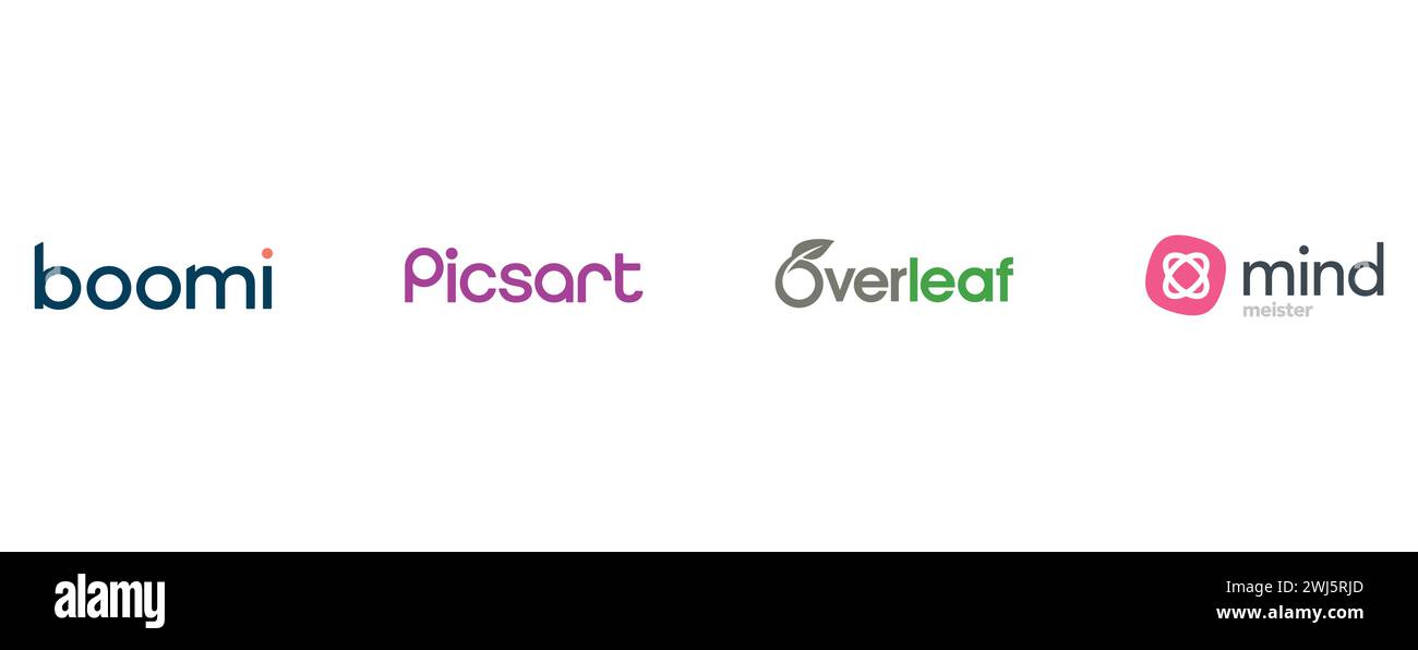 BOOMI, OVERLEAF, PICSART, MINDMEISTER. vector icons on isolated ...