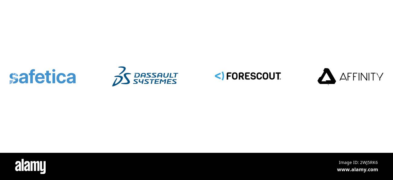 SAFETICA, DASSAULT SYSTEMES, FORESCOUT, AFFINITY. vector icons on ...