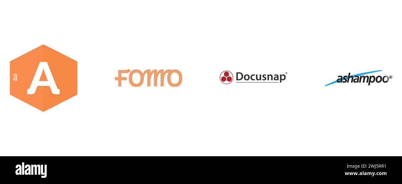 AIRBRAKE, ASHAMPOO, DOCUSNAP, FOMO. vector icons on isolated background ...