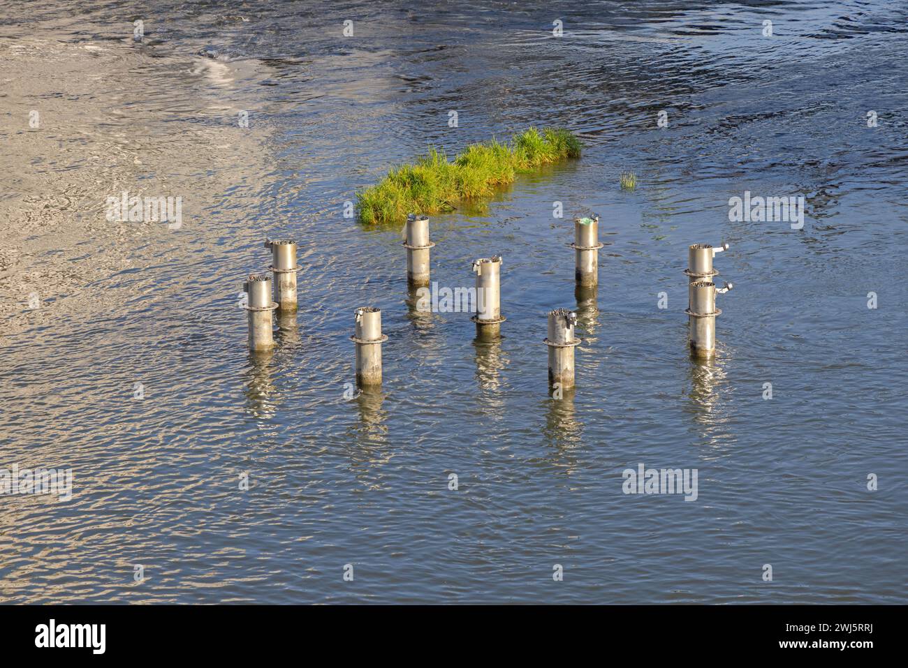 Eight Fountain Nozzles Water Pipes Structure in River Stock Photo - Alamy