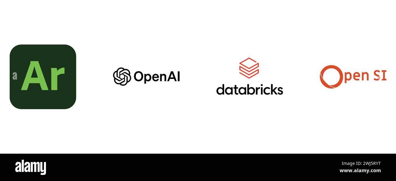 DATABRICKS, OPENAI, OPENAI, OPEN SI, ADOBE AERO. vector icons on ...