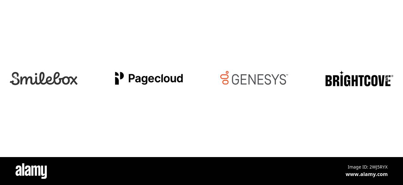 SMILEBOX , PAGECLOUD, BRIGHTCOVE, GENESYS. vector icons on isolated ...