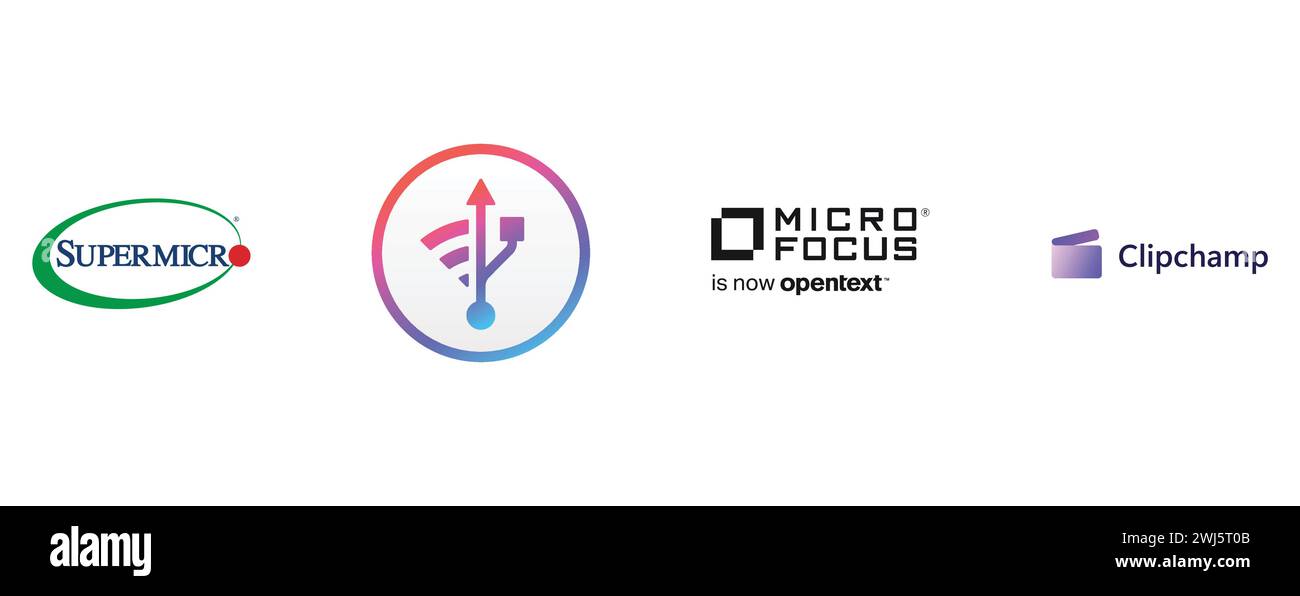 MICRO FOCUS, SUPERMICRO, CLIPCHAMP, IMAZING. vector icons on isolated ...