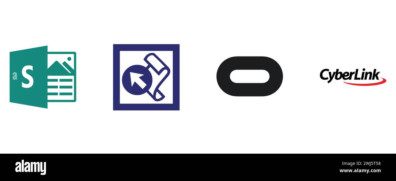 SWAY, MICROSOFT FRONTPAGE, CYBERLINK, OCULUS STADIUM. vector icons on ...