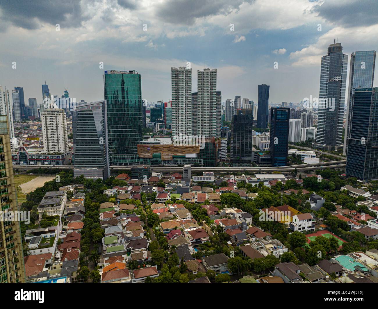 Aerial view of Jakarta business district in Indonesia capital city with ...