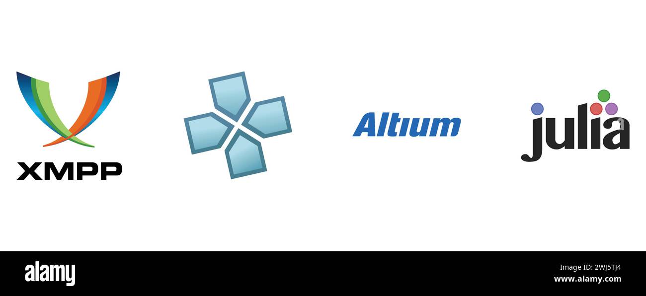 ALTIUM, PPSSPP, JULIA, XMPP. vector icons on isolated background Stock ...