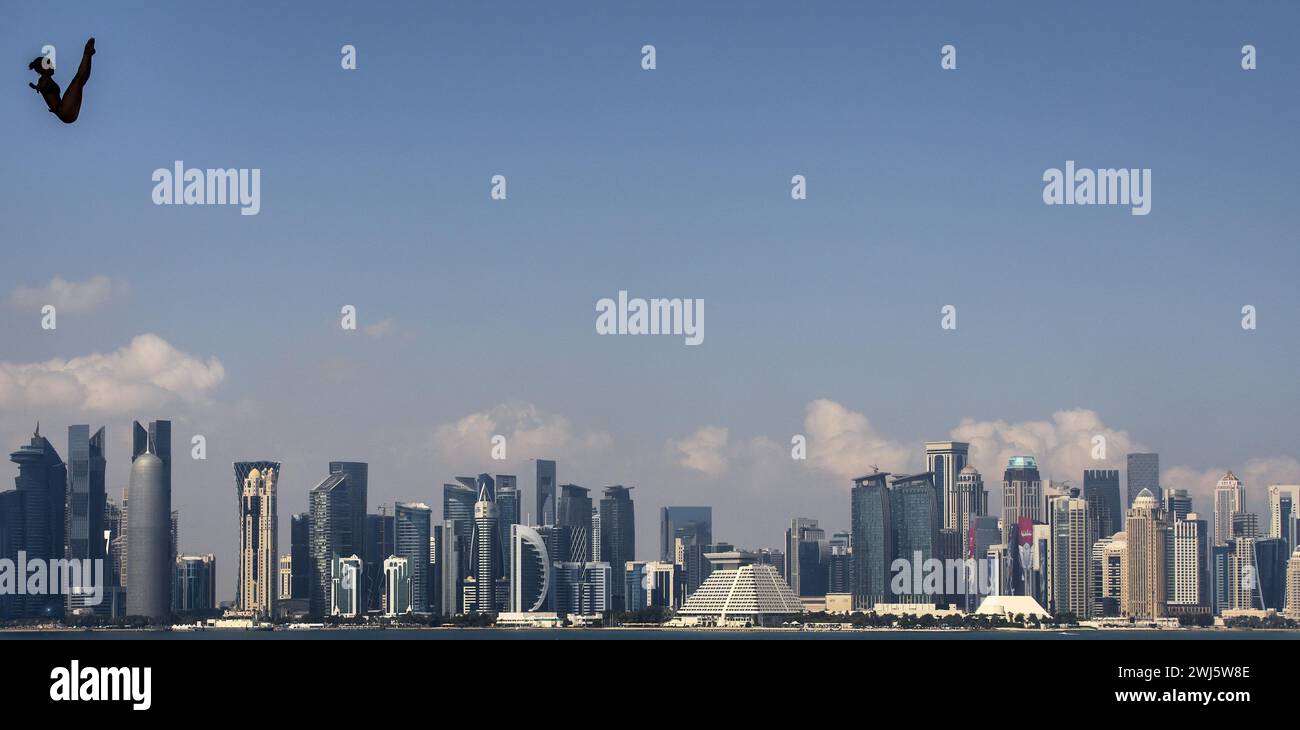 DOHA - Anne Bader from Germany in action during the women's high diving ...